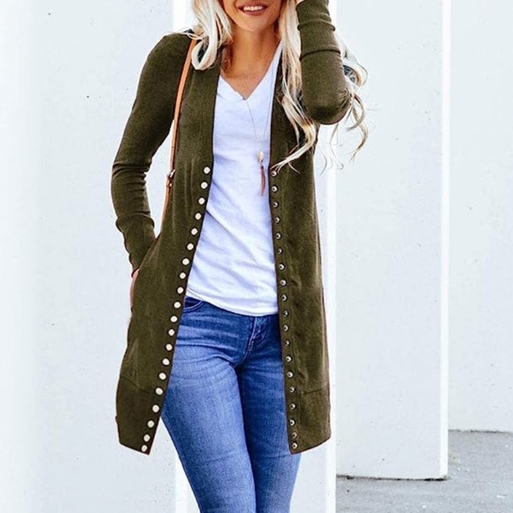 Sweaters Merokeety Womens Long Sleeve Snap Button Down Knit Cardigan